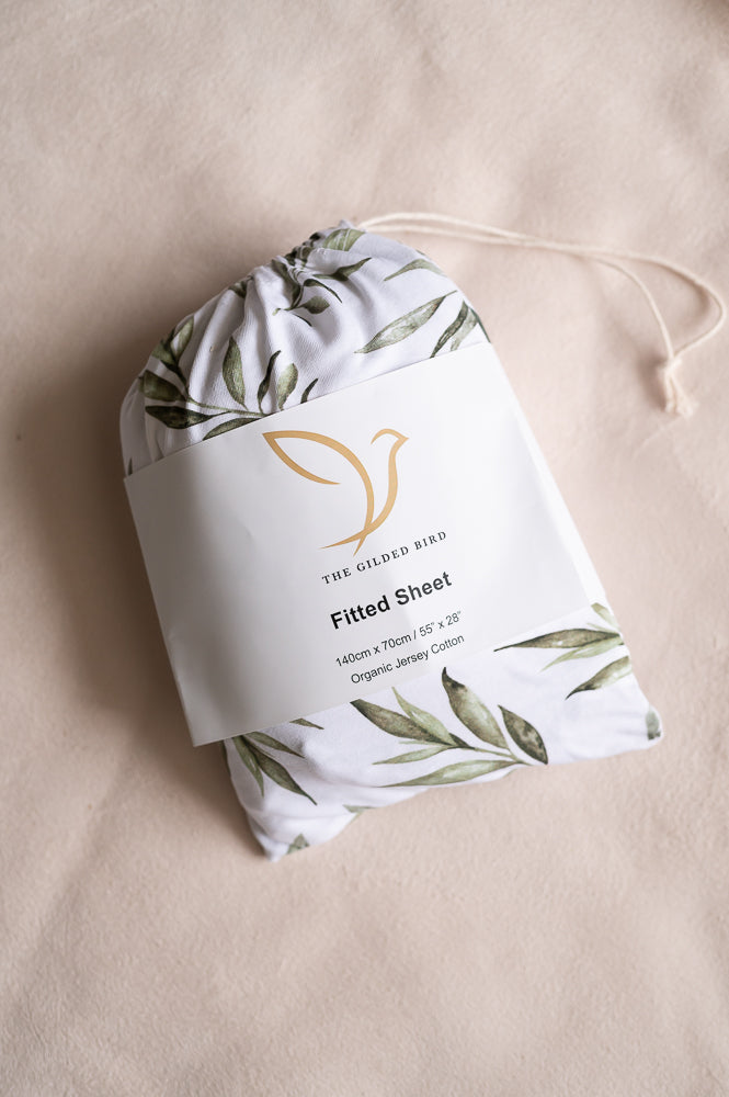 Linen Leaves Fitted Cot Sheet | The Gilded Bird