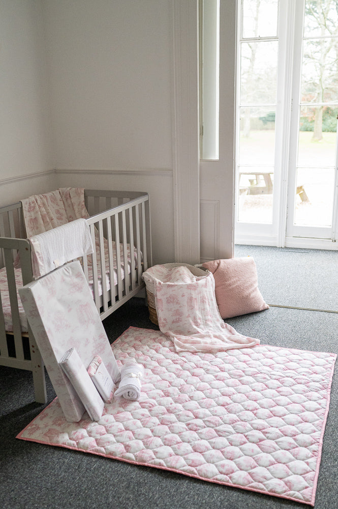 Spring Toile Pink Quilted Playmat - Organic Cotton Baby Playmat – The ...